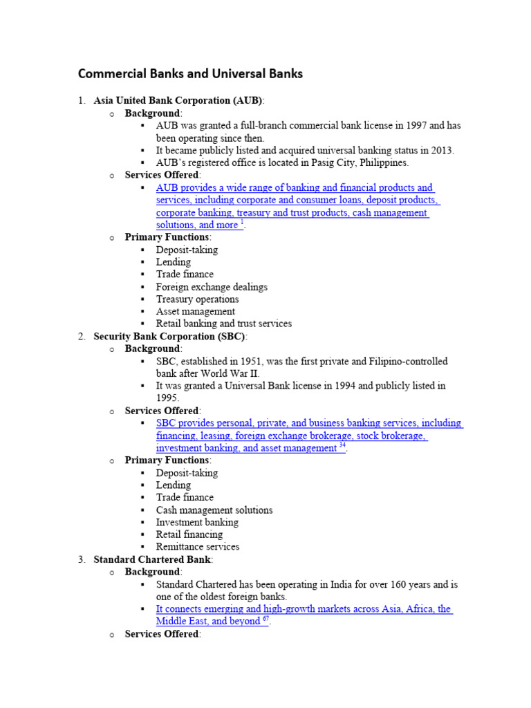 Commercial Banks and Universal Banks | PDF | Banks | Microfinance