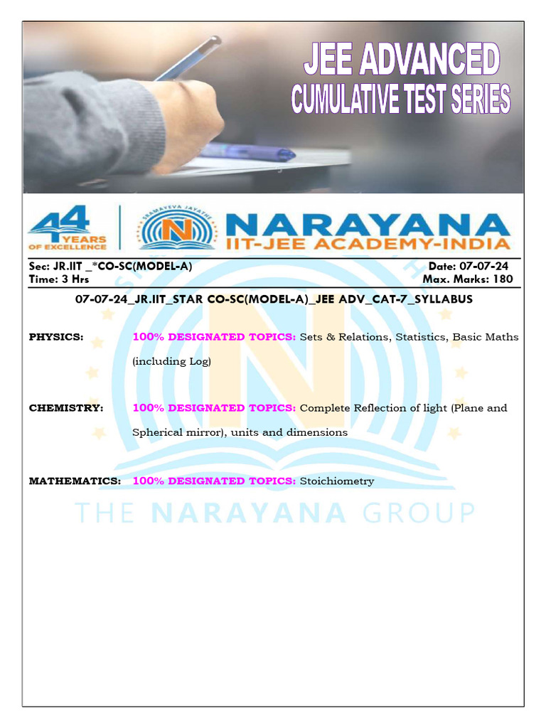 07-07-24 - JR - Iit - Star Co-Sc - Jee Adv - 2020 (P-Ii) - Cat-9 - QP | PDF | Mirror