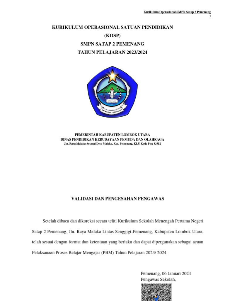Kosp 2022 - 2023 SMPN Satap 2 Pemenang | PDF