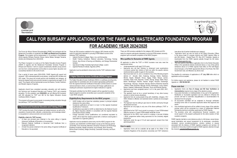 FAWE Mastercard Bursary Final NV Advert | PDF | Vocational Education ...