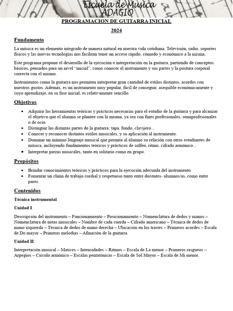 Programacion de Guitarra Inicial | PDF | Acorde (Música) | Guitarras