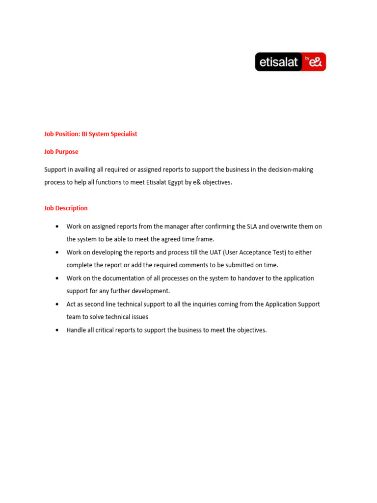 Bi System Specialist | PDF | Business | Technology & Engineering