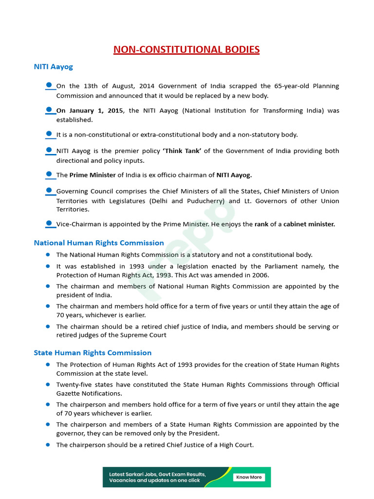 NON-CONSTITUTIONAL BODIES | Download Free PDF | Government | Government Of India