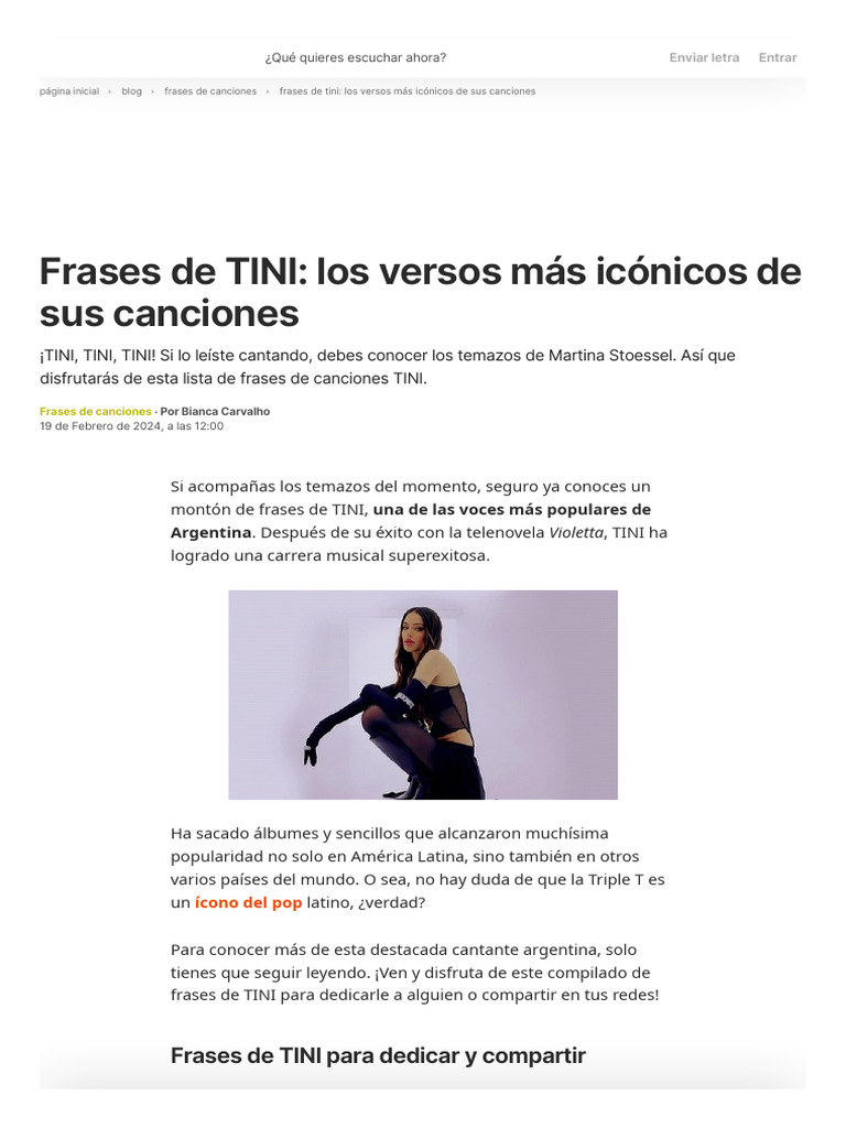 Frases de TINI_ los versos más icónicos de sus canciones - LETRAS.COM | PDF