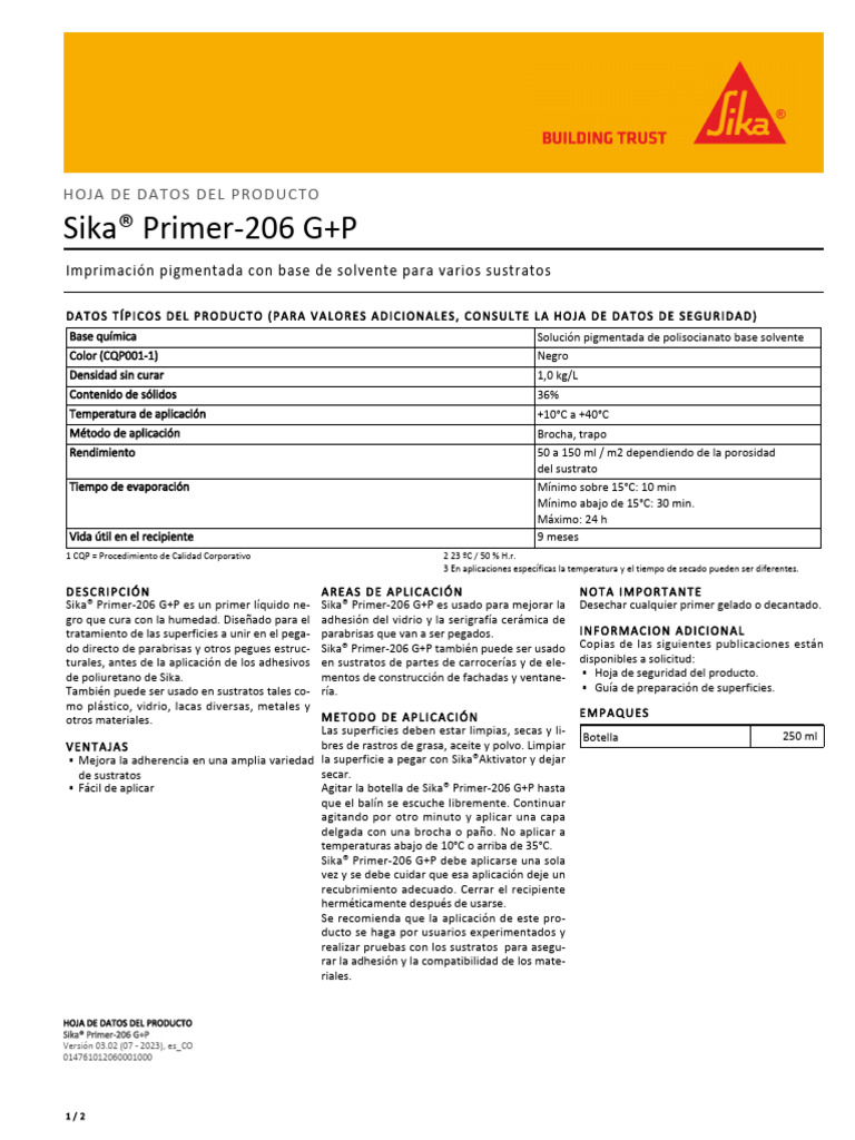Sika Primer 206 G Plus P | PDF | Materiales
