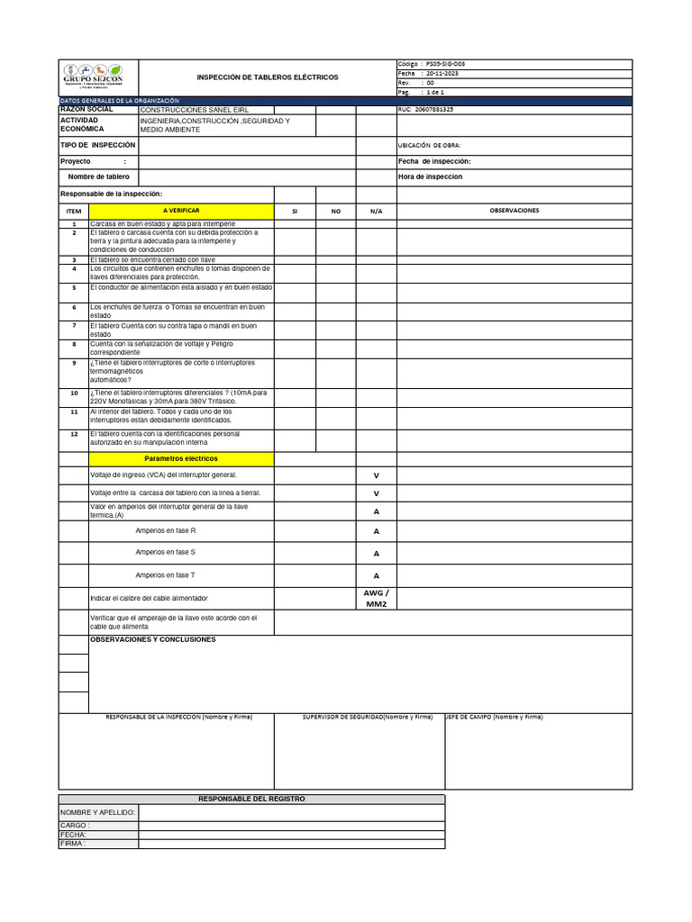 Protocolo de Inspeccion de Tableros Electricos | PDF | Bienes manufacturados | Energia electrica
