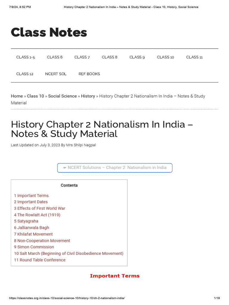 History Chapter 2 Nationalism in India - Notes & Study Material - Class ...