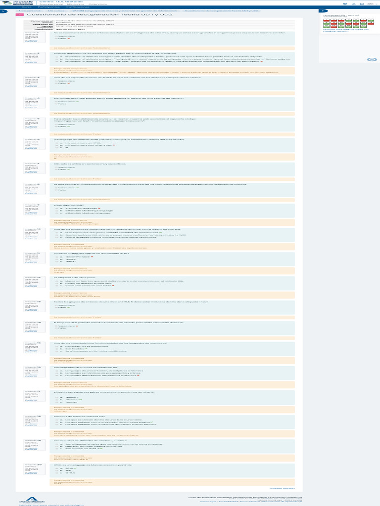 Cuestionario de Recuperación Teoría UD 1 y UD2. - Revisión Del Intento | PDF | Xml | Lenguaje de ...