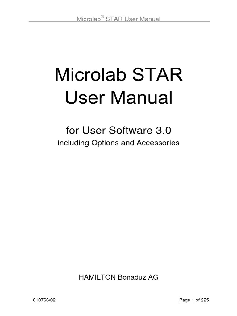 Hamilton Microlab STAR - User Manual | PDF