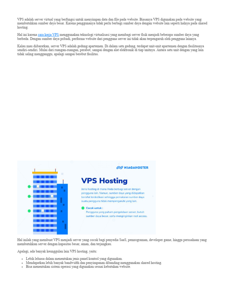 VPS Adalah Server Virtual Yang Berfungsi Untuk Menyimpan Data Dan File Pada Website | PDF