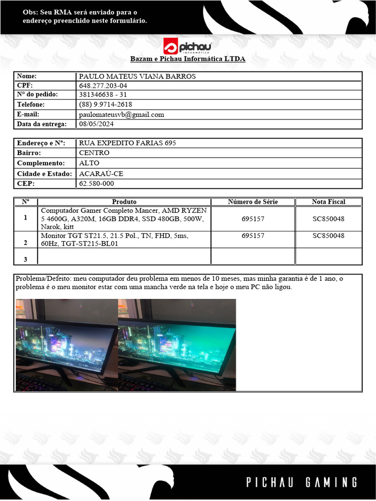 Formulário - RMA Pichau 2024 (35) (1) | Download grátis PDF | Informática