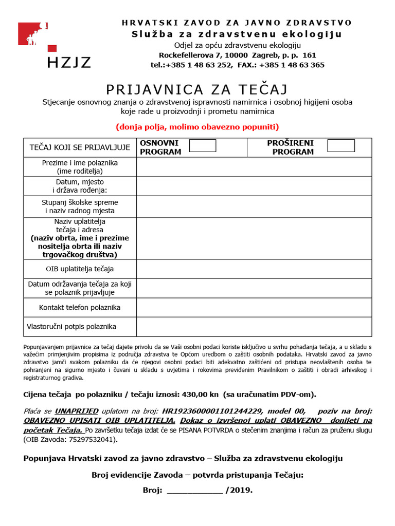Prijavnica 2019 | PDF