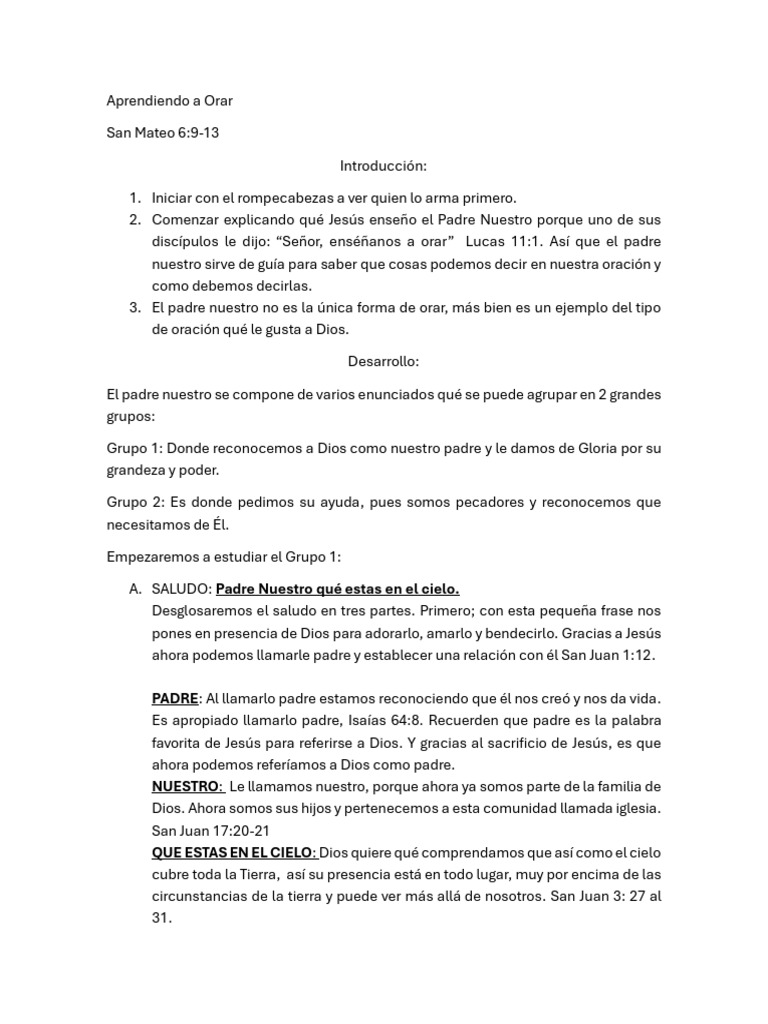 Aprendiendo A Orar-La Oración Modelo | PDF | orador del Señor | Oración