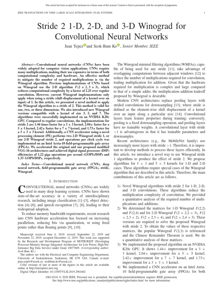 Stride 2 1-D, 2-D, and 3-D Winograd For Convolutional Neural Networks ...