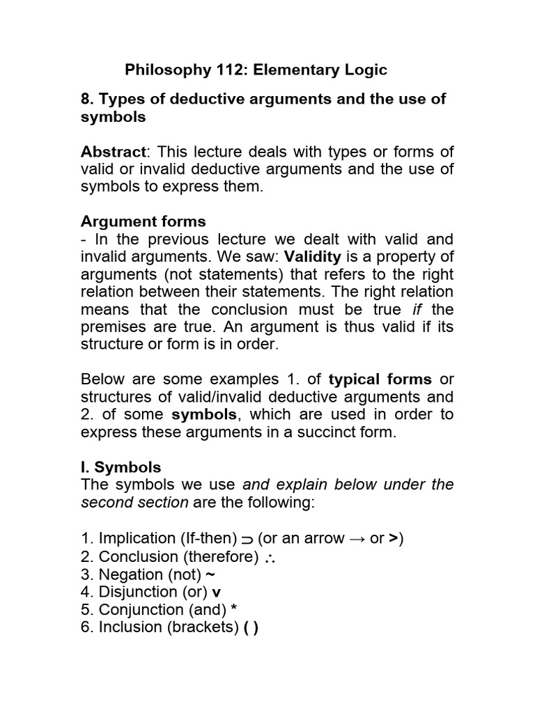 Types of Deductive Arguments and The Use of Symbols Shortened | PDF ... Types of Deductive Arguments and The Use of Symbols Shortened | PDF ...