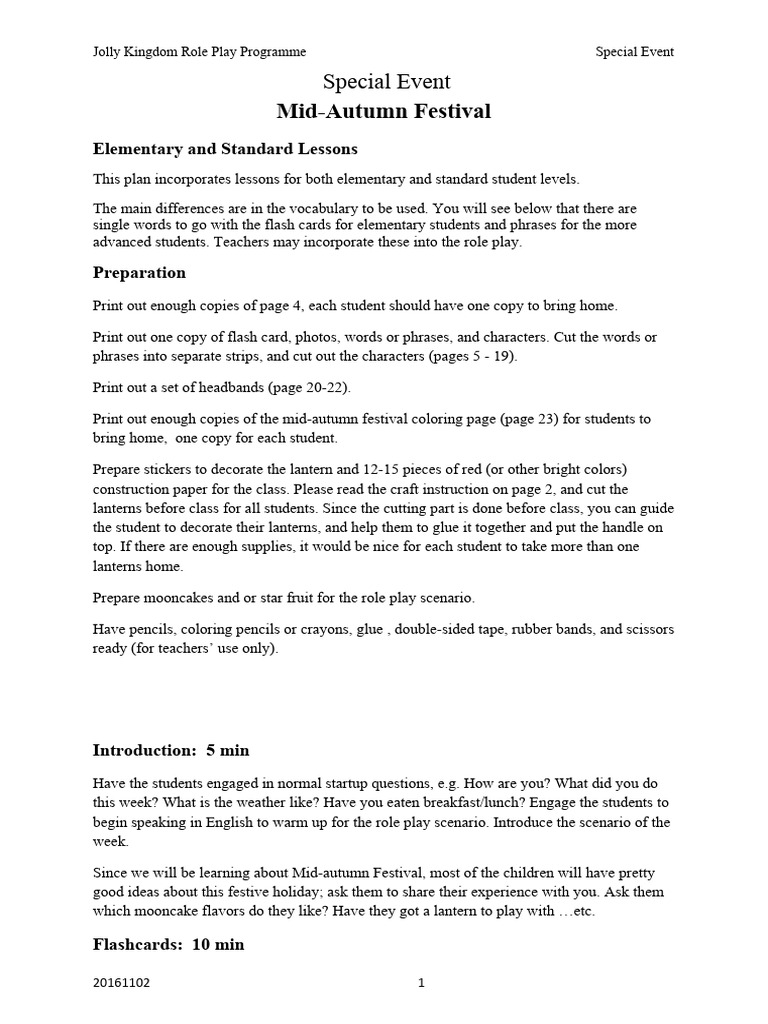 Role Play Lesson - Mid Autumn Festival | PDF