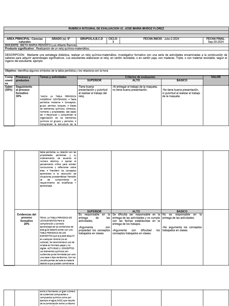 Rubrica 3 periodo quimico matematico. | Descargar gratis PDF ...