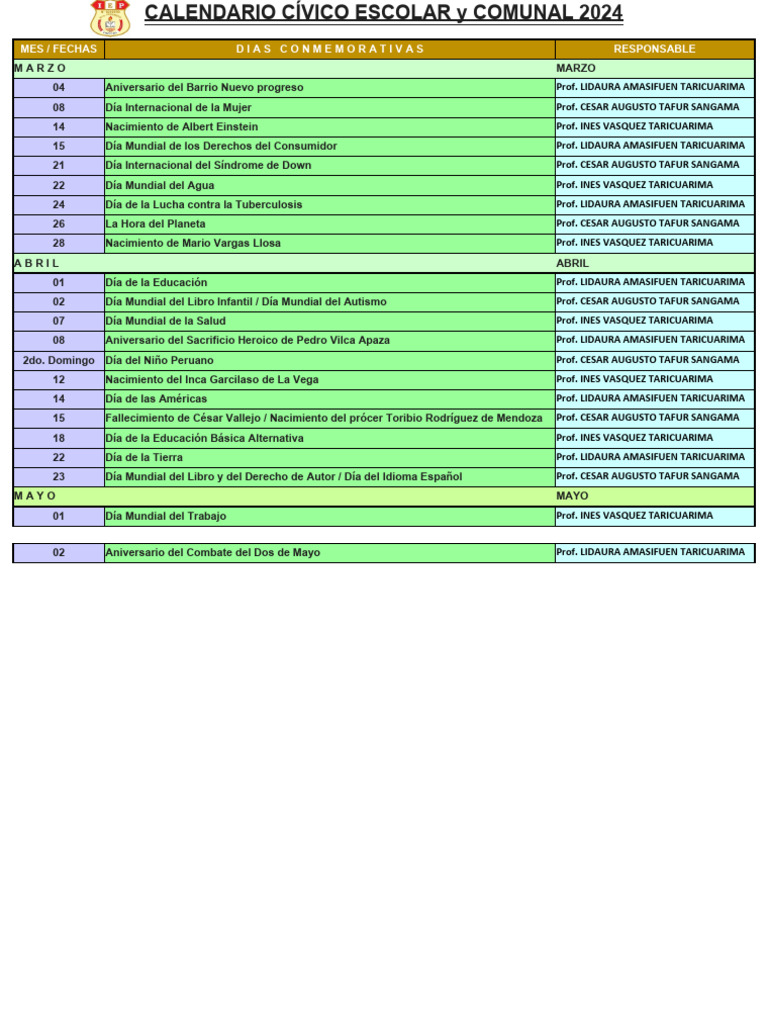 CALENDARIO CIVICO - COMUNAL ESCOLAR 2024 | PDF | Perú
