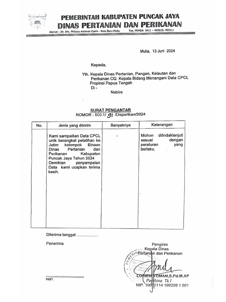 Contoh Pengiriman Data CPCL Untk Berangkat Pelatihan Jatim. | PDF
