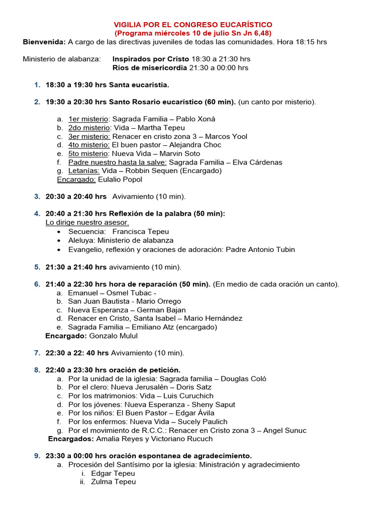 Programa Vigilia 10 de Julio 2024 | PDF | Amor | espíritu Santo