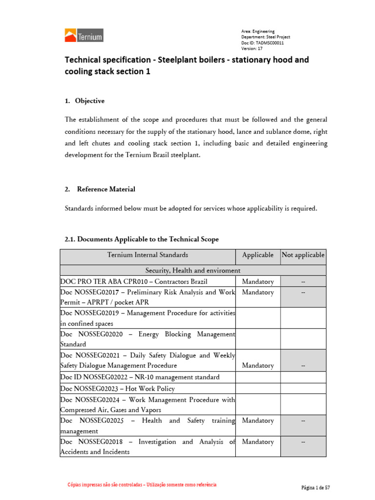 Technical Specification - Steelplant Boilers - Stationary and Cooling ...