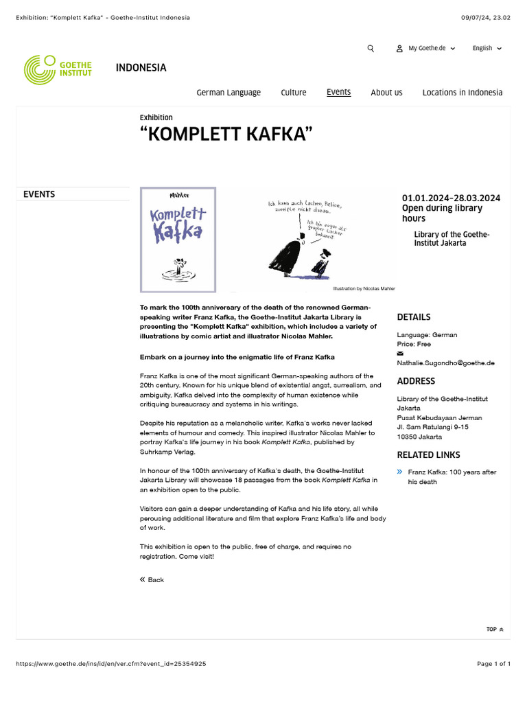 Exhibition: "Komplett Kafka" - Goethe-Institut Indonesia | PDF | Franz Kafka