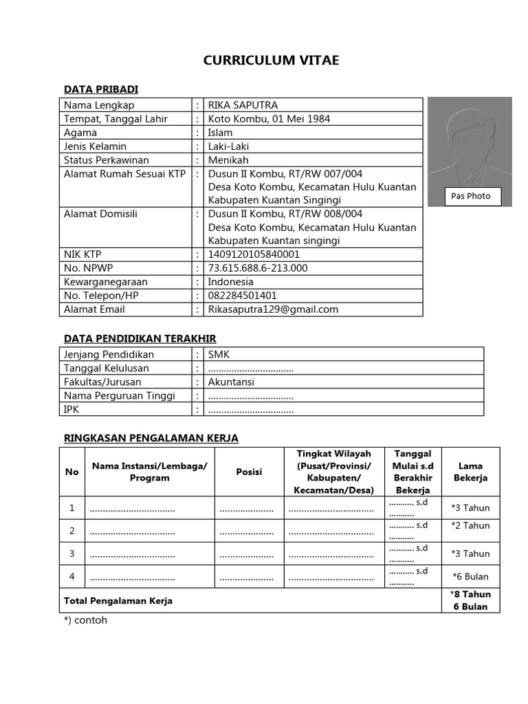 CV Rika Saputra: Pengalaman & Keahlian | PDF