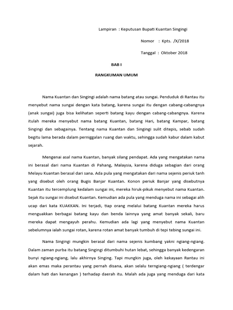 Pokok Pikiran Kebudayaan Daerah Kabupaten Kuantan Singingi | PDF