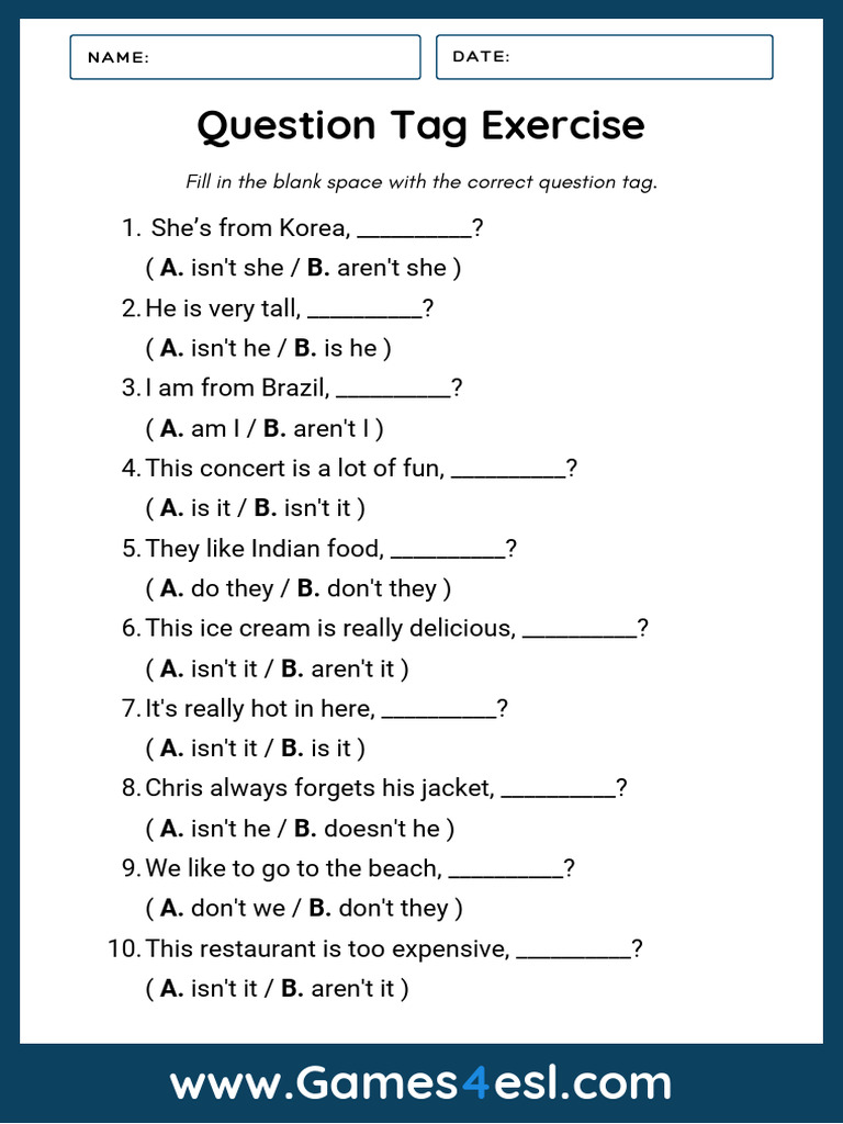 Question-Tag-Exercise-With-Answers-PDF | PDF