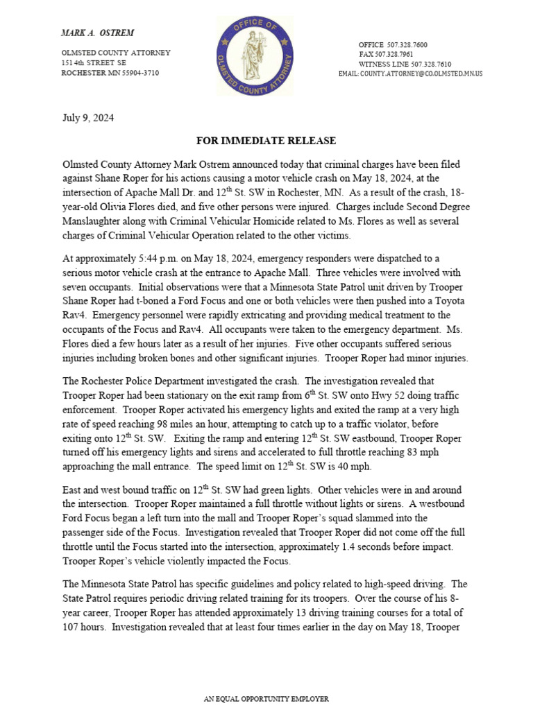 Shane Roper Press Release | PDF | Traffic | Crimes