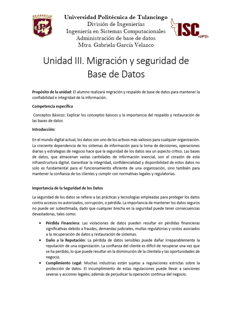 ABD - 3 - Migración y Seguridad de BD | PDF | Mi sql | Servidor SQL de Microsoft