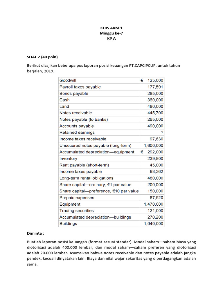 KUIS AKM 1 KP A Dan Y | PDF | Expense | Income