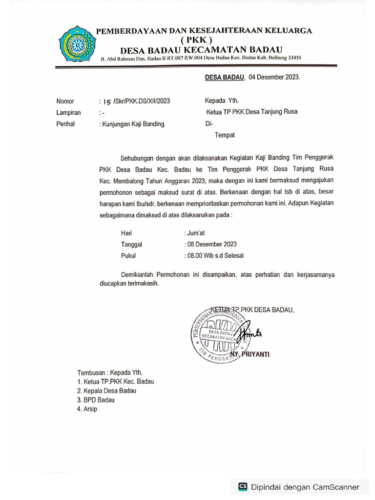 Surat PKk 2023 Desa Badau | PDF