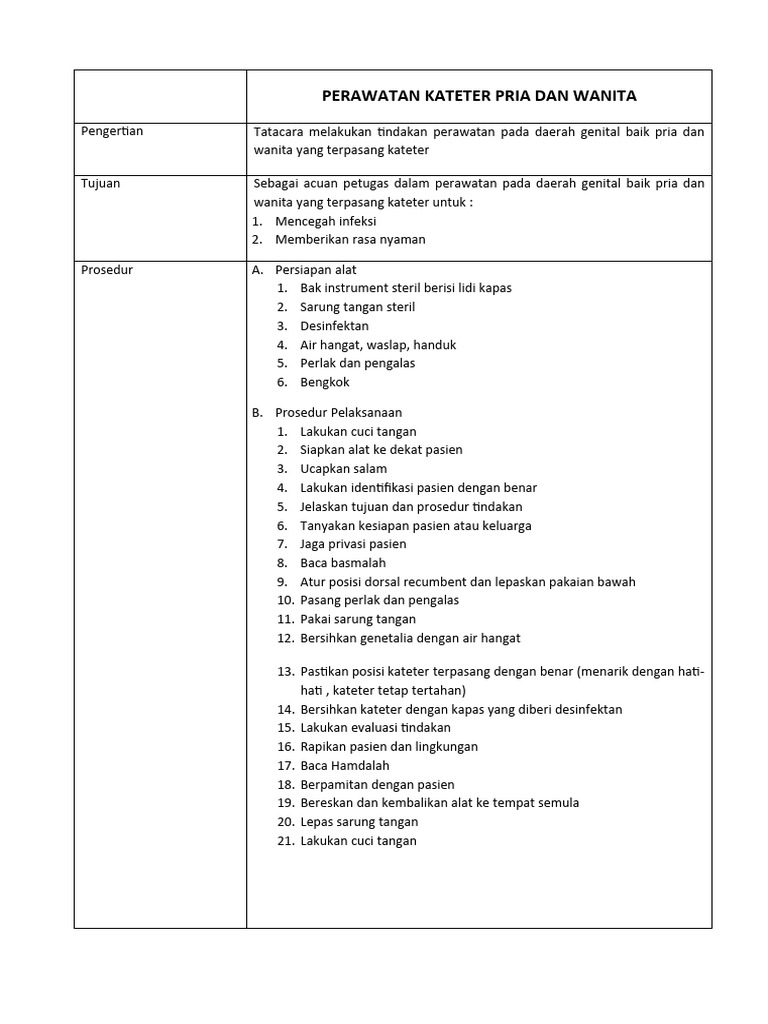 Sop Perawatan Kateter | PDF