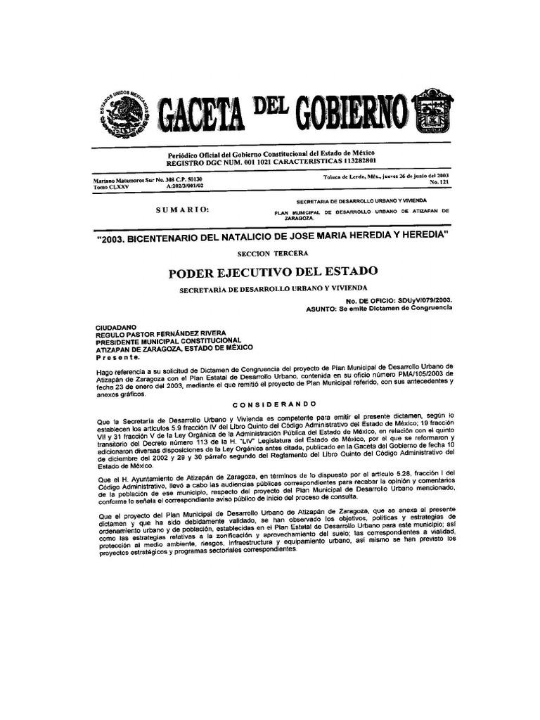 Plan Municipal Desarrollo Urbano - 2003 | PDF