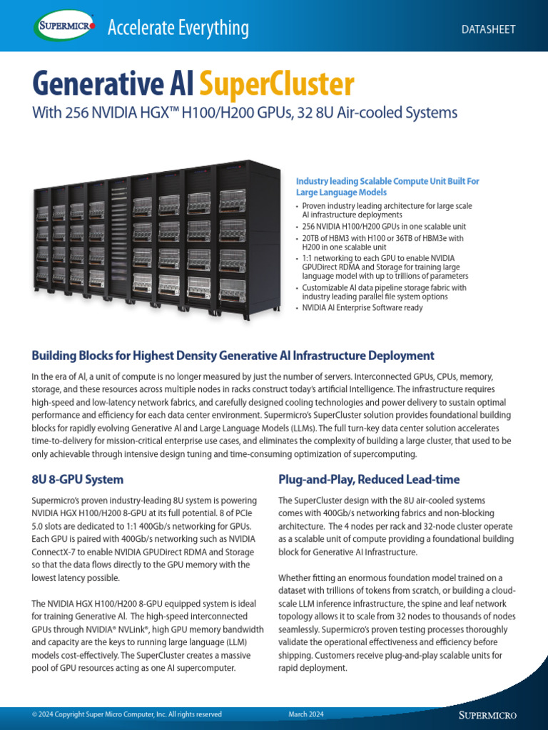 Anewtech Systems Supermicro Generative AI SuperCluster SRS 48UGPU AI ACSU GPU Server | PDF ...