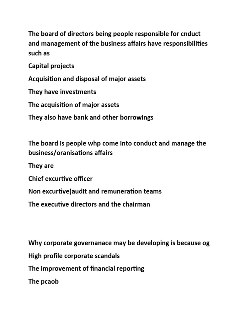 The Board of Directors Being People Responsible For Cnduct and ...