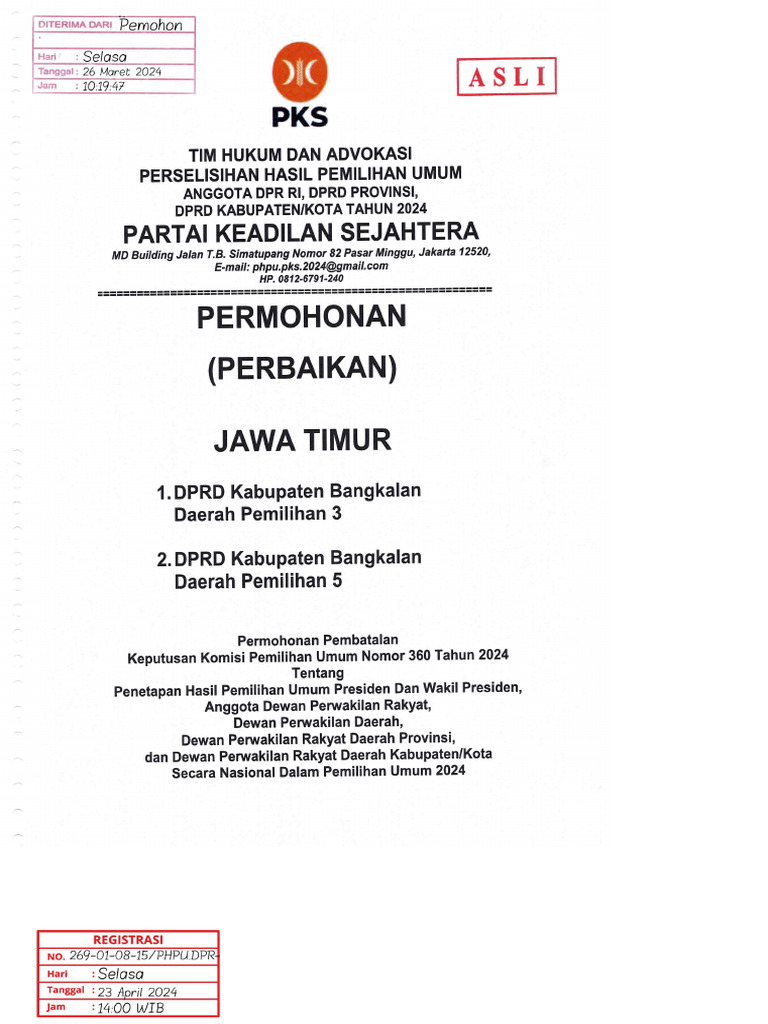 Permohonan DiRegistrasi 3506 4147 406541 42-01-08-15AP3-DPR-DPRD Perbaikan Permohonan1 | PDF