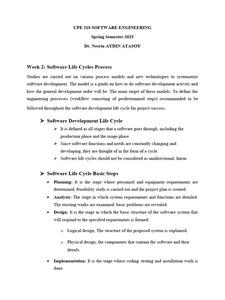 CPE 310 SOFTWARE ENGINEERING - Week - 2 | PDF | Software Testing ...