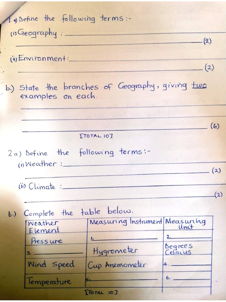 Form 1 Geo Test. Climate | PDF