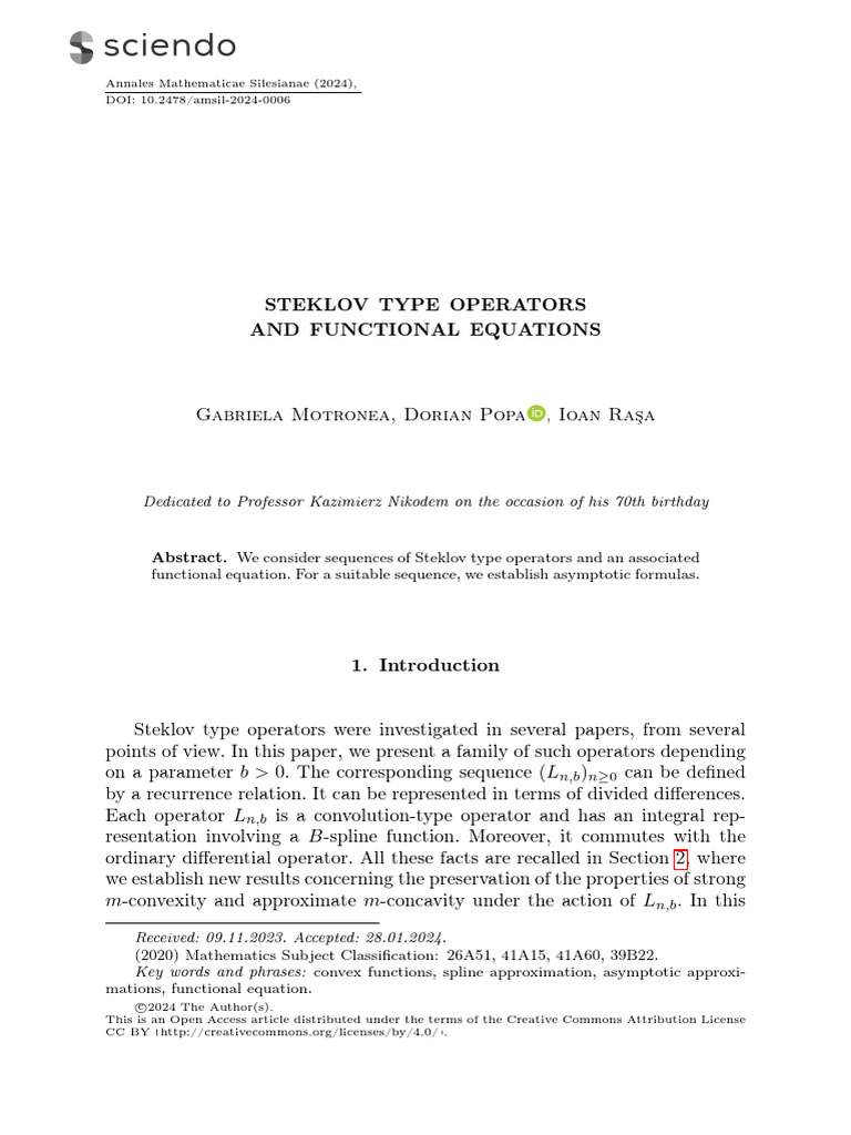 Steklov Type Operators and Functional Equations | PDF | Equations ...
