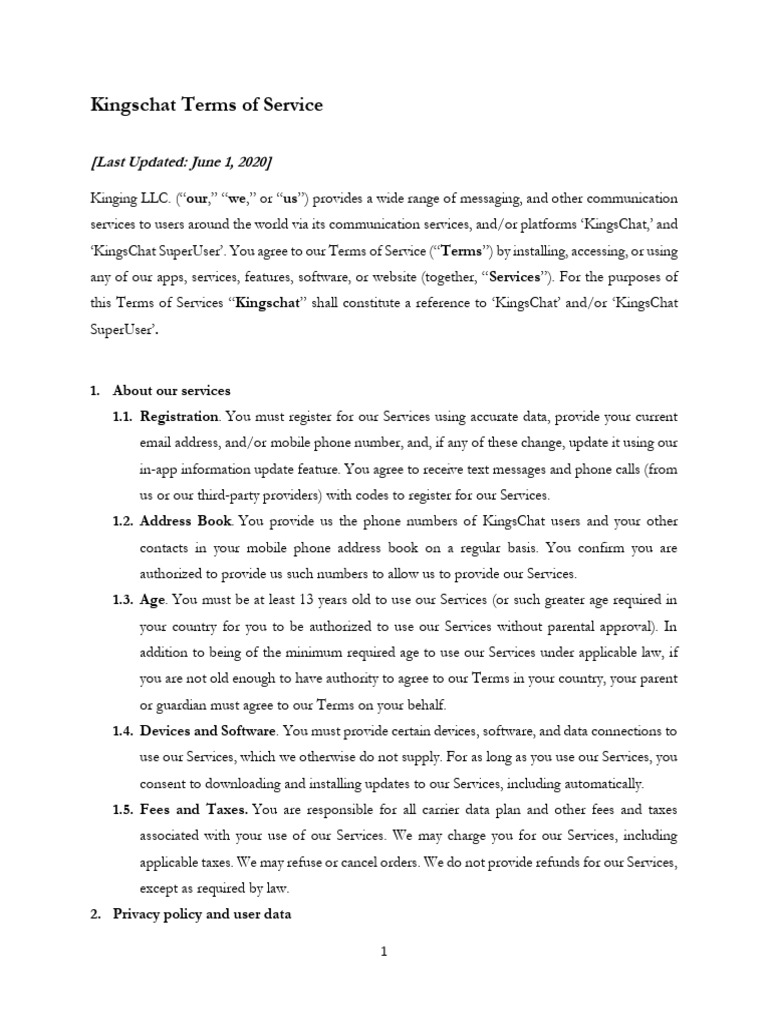 Kingschat Terms of Service | PDF | Indemnity | Privacy