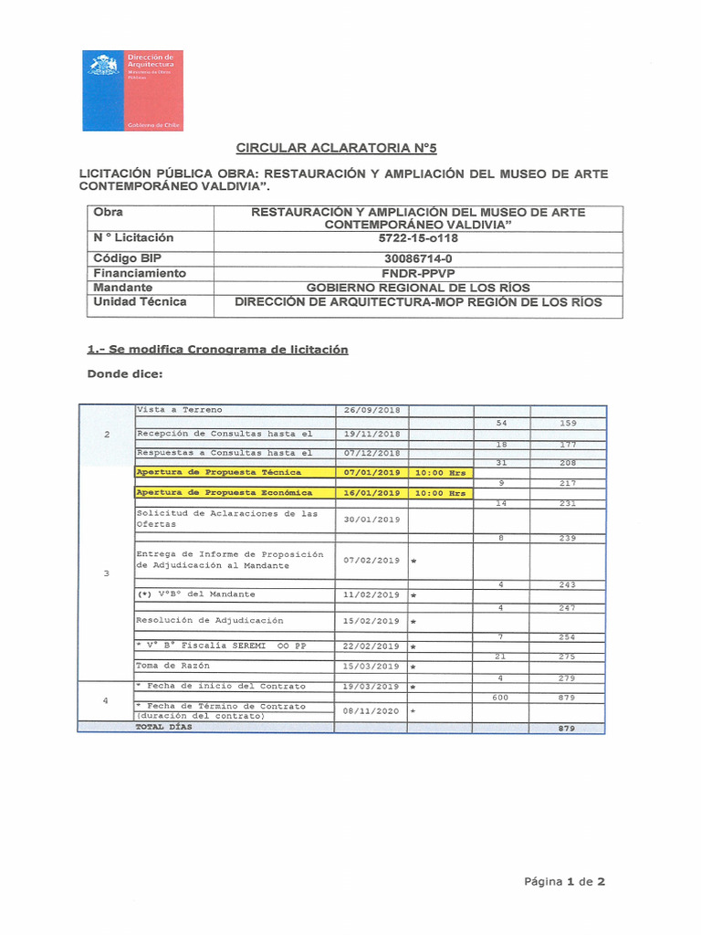 71.-Circular Aclaratorian N°5 MAC Modifica Cronograma | PDF
