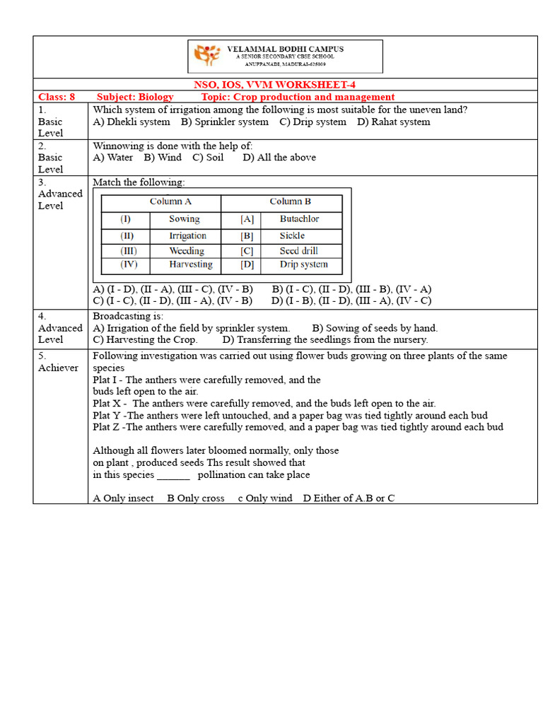 Olympiad 8th Bio NSO, IOS, VVM WORKSHEET - WS4 | PDF | Science & Mathematics