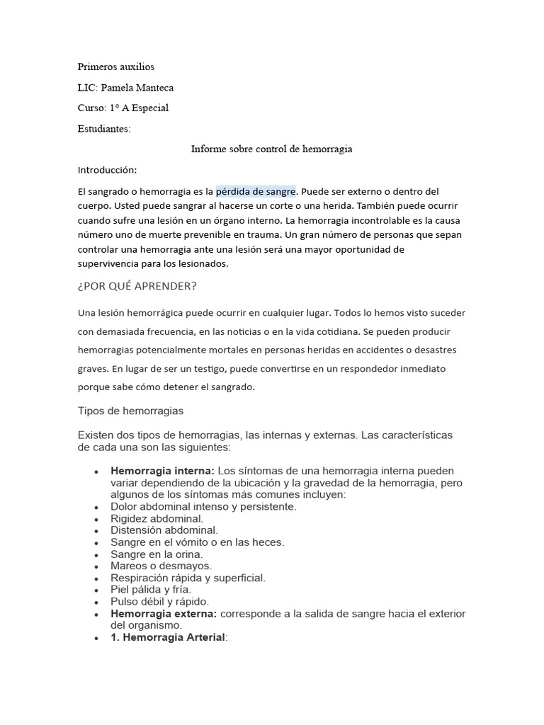 Primeros auxilios | PDF | Sangrado | Herida