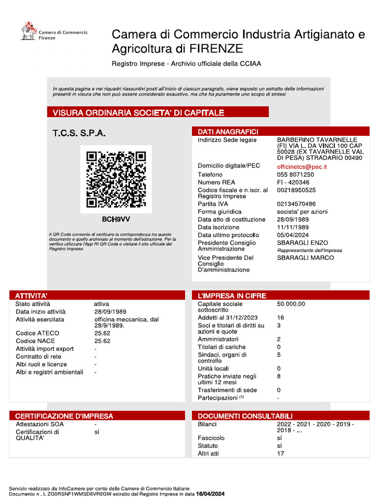 Visura Cciaa 16.04.2024 | PDF