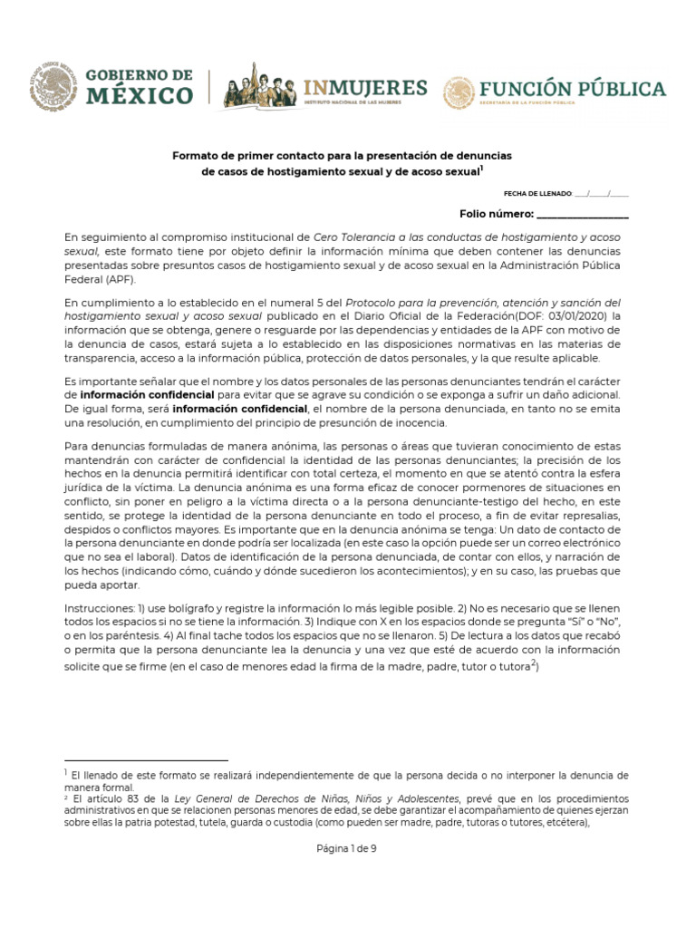 Formato de Primer Contacto para La Presentaci N de Denuncias de Casos ...