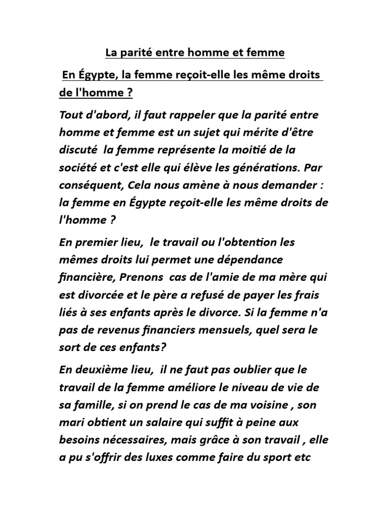 Parité homme-femme en Égypte | PDF | Bien-être | Mode de vie