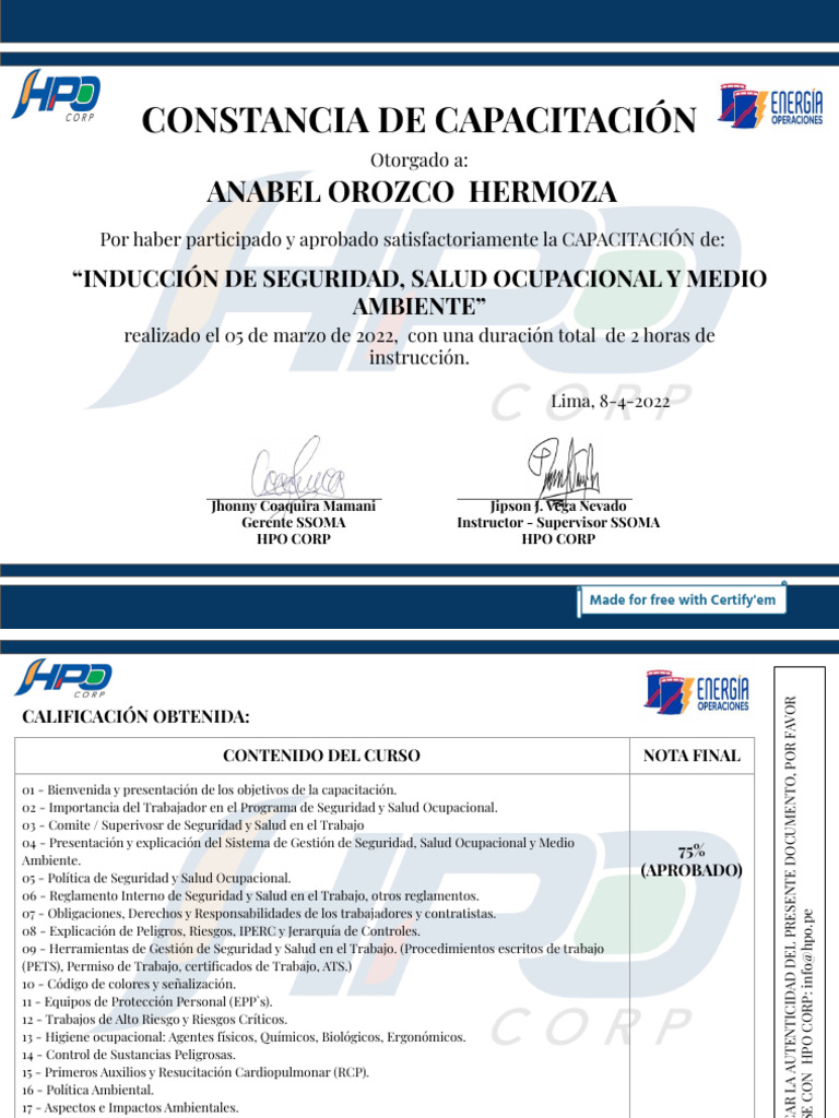 ANABEL OROZCO HERMOZA | PDF | Seguridad y salud ocupacional | La seguridad ANABEL OROZCO HERMOZA | PDF | Seguridad y salud ocupacional | La seguridad