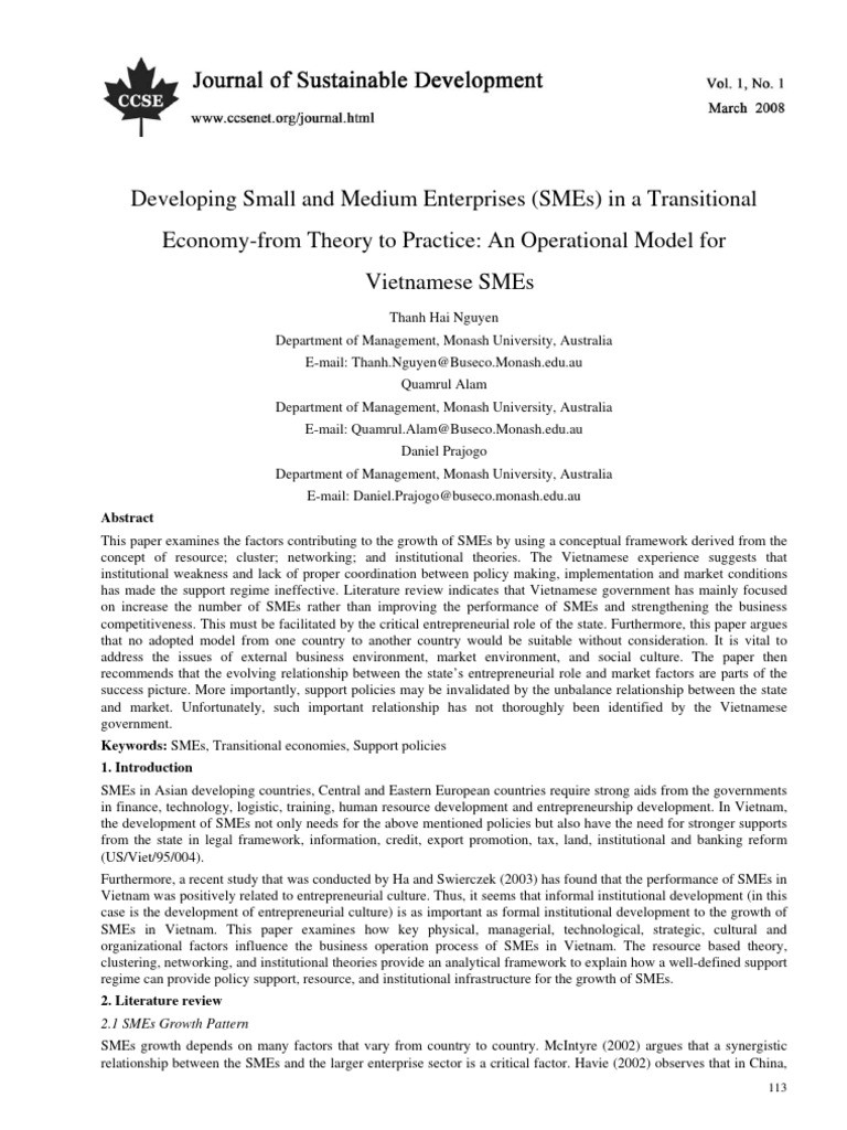 Developing Small and Medium Enterprises (SMEs) in A Transitional | PDF ...